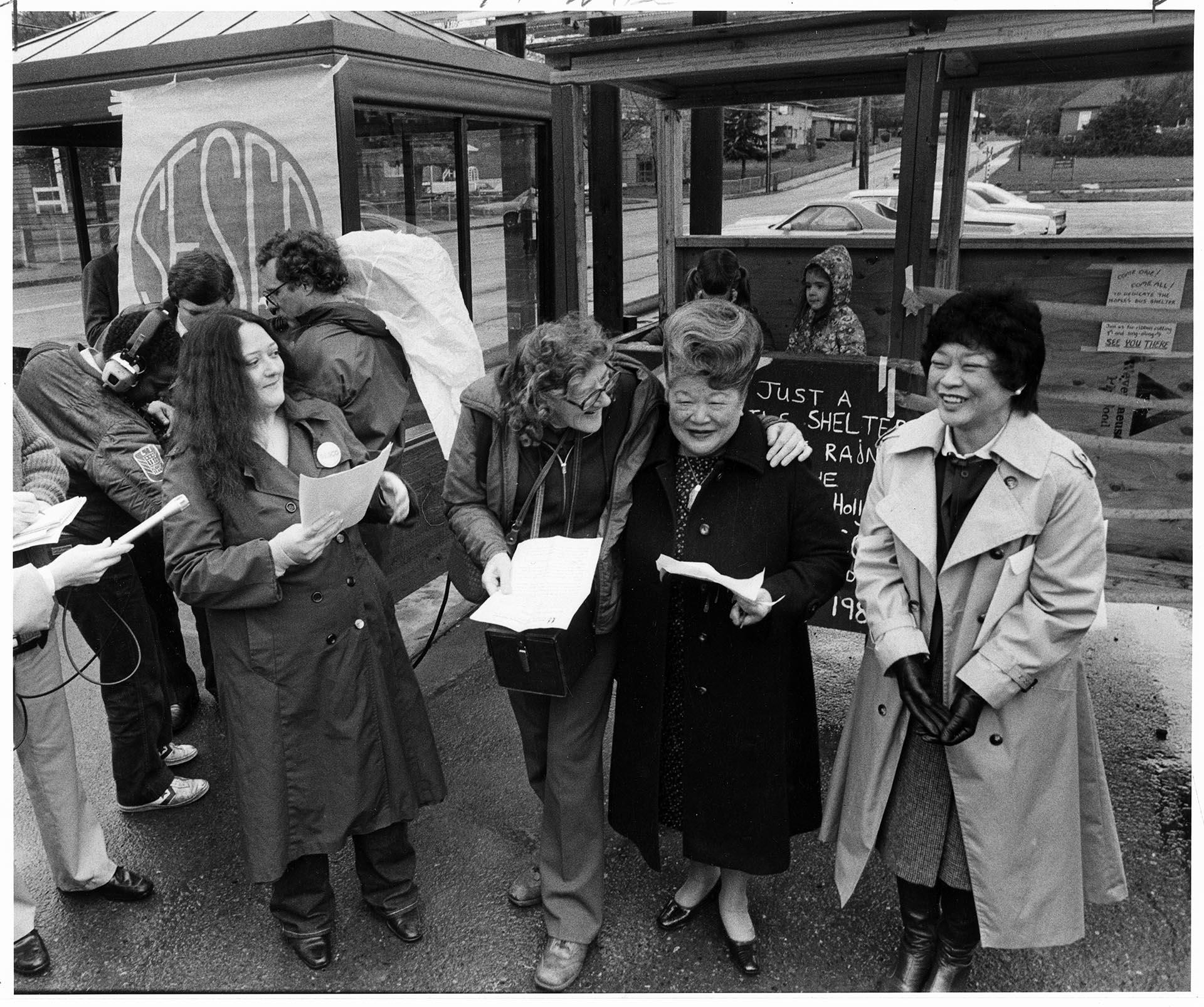Ruby Chow at Holly Park bus shelter dedication, Seattle, March 13, 1982 ...