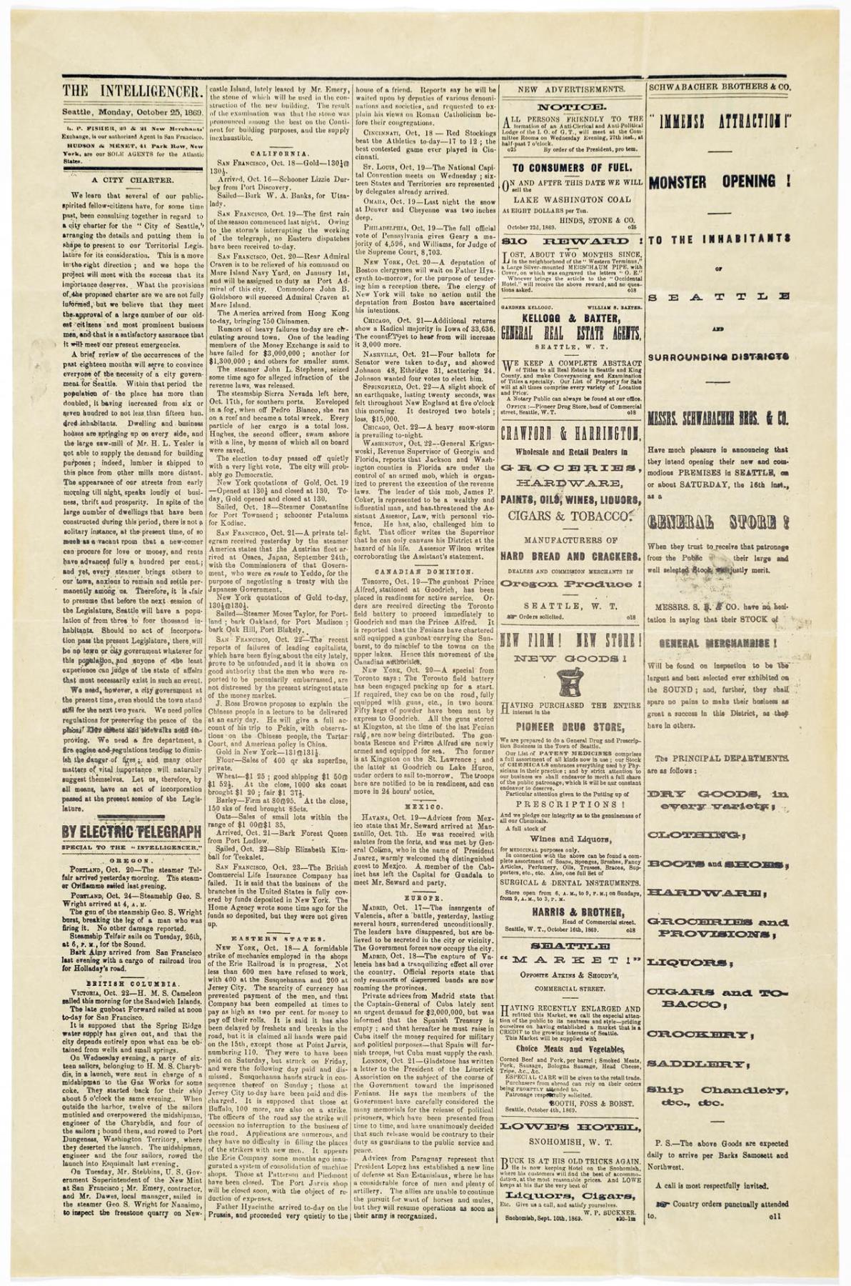 The Weekly Intelligencer, Seattle, October 25, 1869 – Museum of History ...