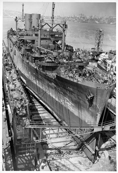 Navy Transport in drydock at Todd Pacific Shipyards, Seattle, May 1945 ...