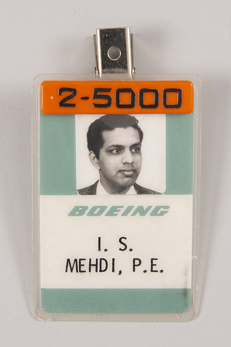Employee badge for Ishaque Safi Mehdi, an engineer at Boeing from 1962 ...
