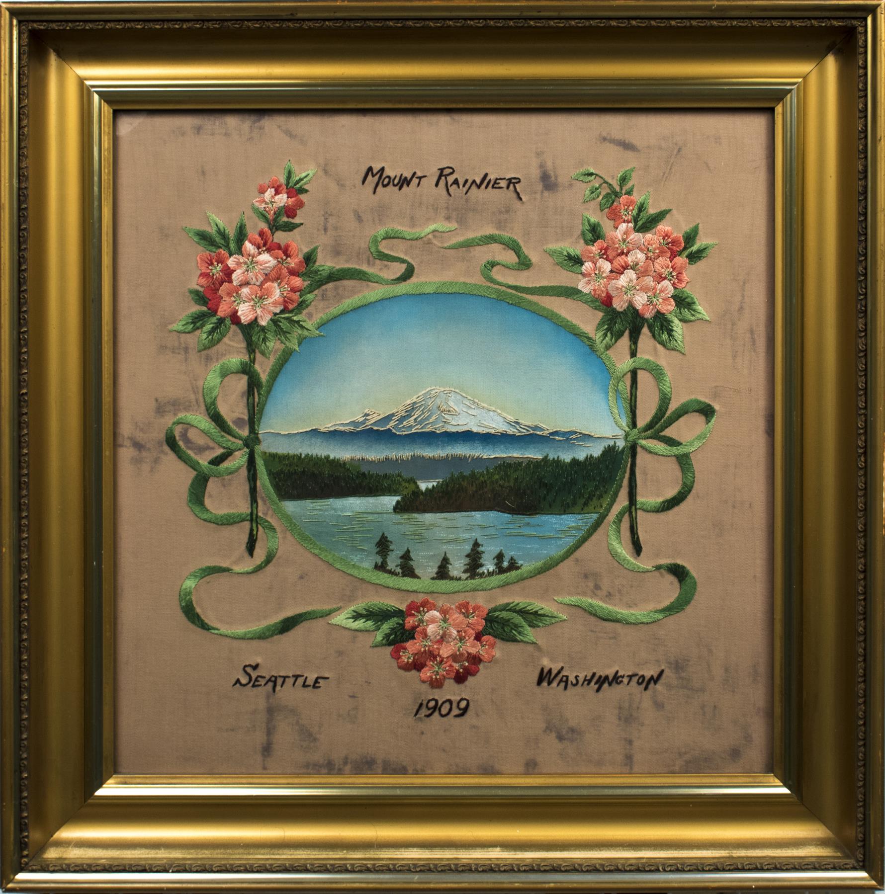 Vignette of Mt. Rainier, painted and exhibited at the Alaska-Yukon ...